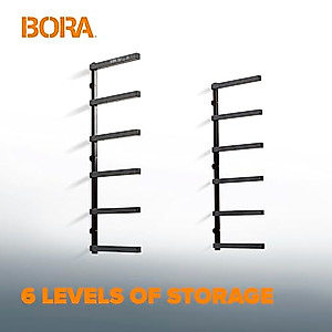 Bora Portamate Wood Organizer and Lumber Storage Metal Rack with 6-Level Wall Mount – Indoor and Outdoor Use, BR-006B, Black