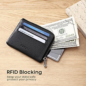 AOLUC Top Grain Genuine Leather Small Slim Mini Change Wallets for Women RFID Blocking Pocket Zipper Wallet Ladies Card Case Coin Purse with ID Window