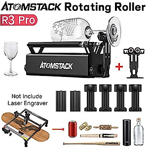 ATOMSTACK R3 Pro Laser Rotary Roller, Engraving Auxiliary Module for Laser Engraver, 360° Y-axis Rotating Roller for Carving of Goblet/Cylindrical/Round/Oversized Objects (R3 Pro Rotary Roller)