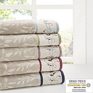 Madison Park Serene 100% Cotton Bath Towel Set Luxurious Floral Embroidered Cotton Jacquard Design, Soft and Highly Absorbent for Shower, Multi-Sizes, Blue