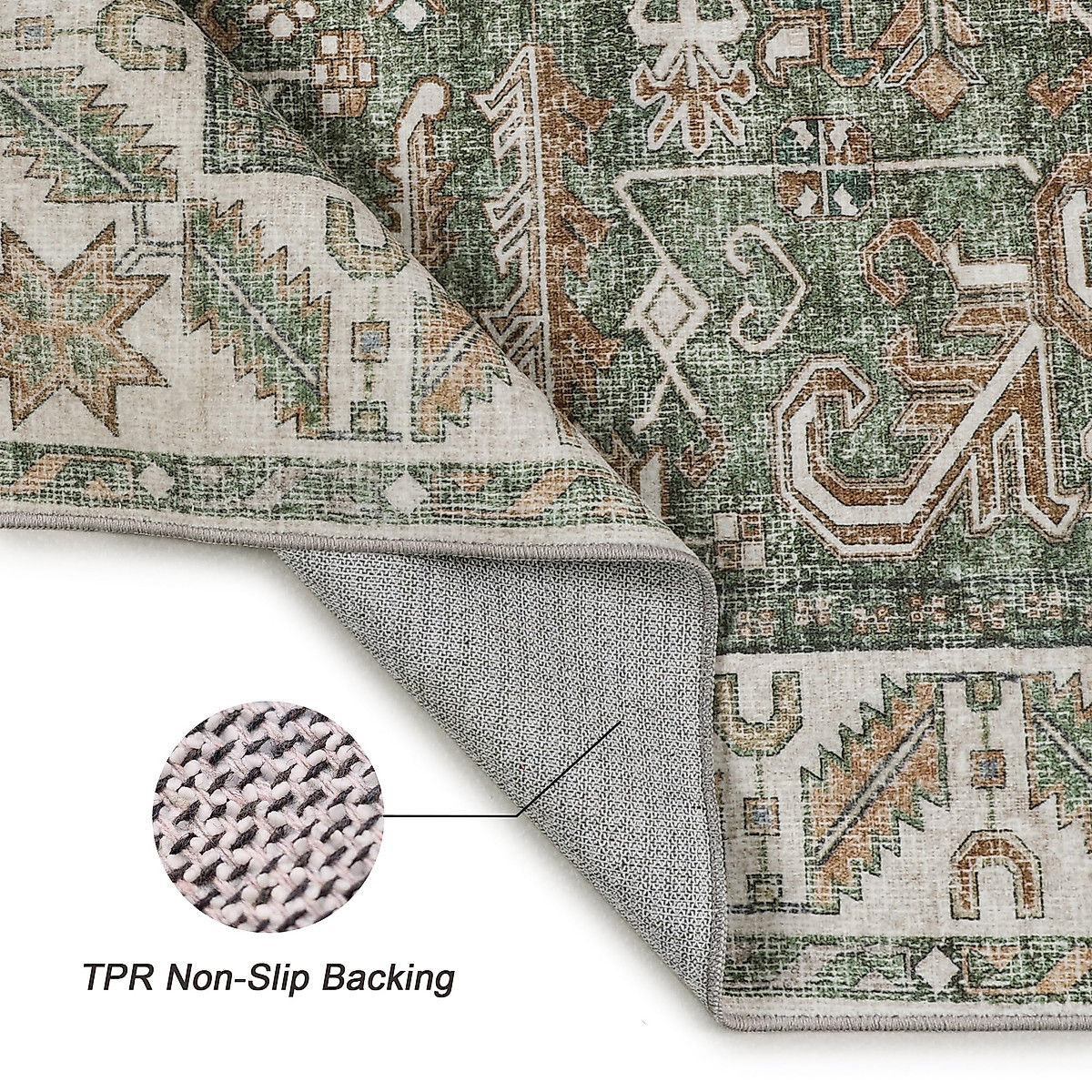 Valenrug Washable Rug 6x9 - Ultra-Thin Antique Collection Area Rug, Stain Resistant Rugs for Living Room Bedroom, Distressed Vintage Rug(Green, 6'x9')