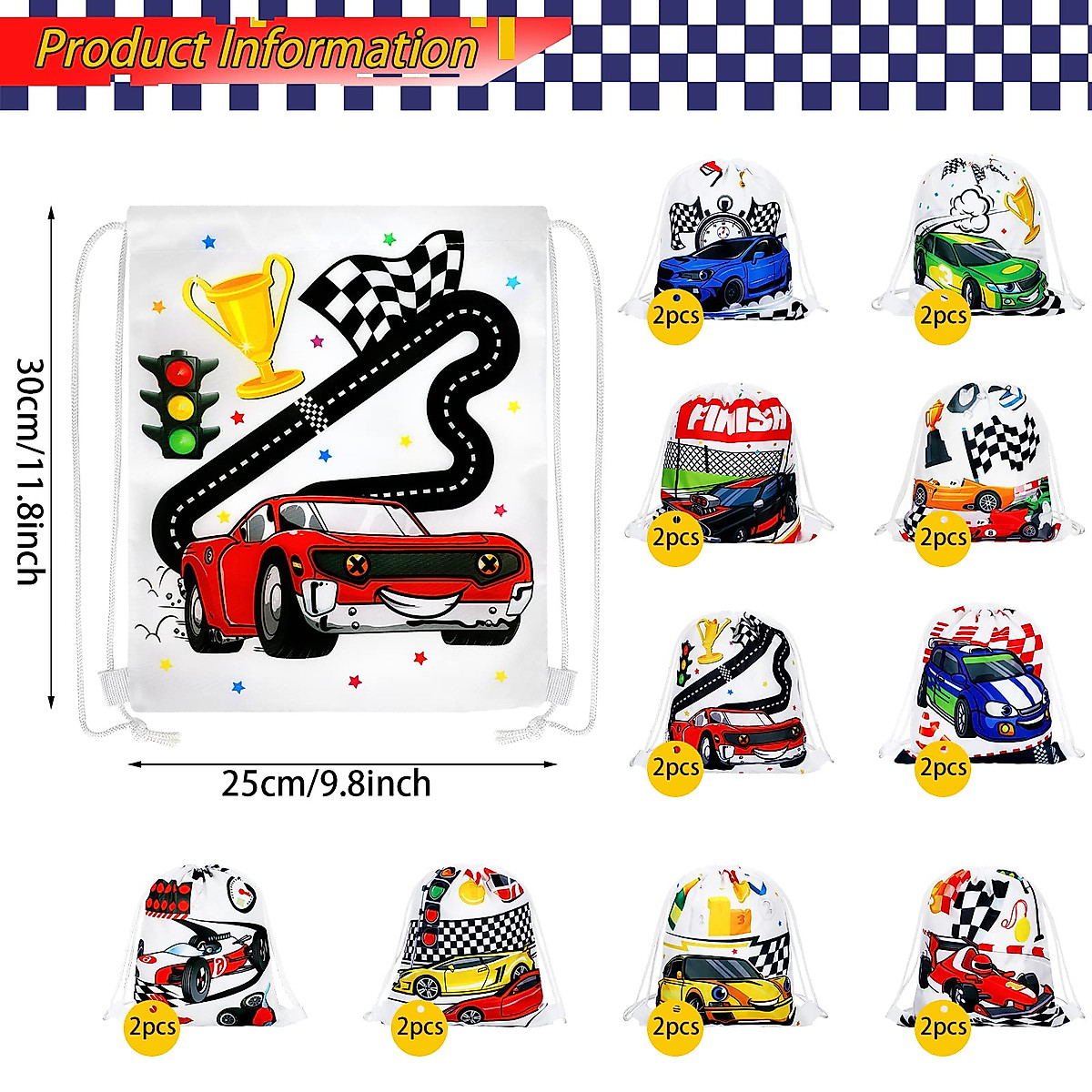 Race Car Truck Birthday Party Supplies Race Car Truck Party Favors Gift Bag Racing Drawstring Backpack Truck Candy Treat Bag Goodie Snack Bag for Boys Kids Party Decoration (Race Car, 20 Pieces)