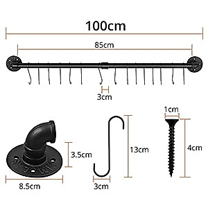 HOMGEN Kitchen Utensils Rack, 100cm Kitchen Retro Rail Wall Mounted Rack with 15 Hooks Organiser Kitchen Utensils Rack Mugs Wall Mounted Hanging Rail Rack Kitchen Pot Pan Hanging Rack for Kitchen