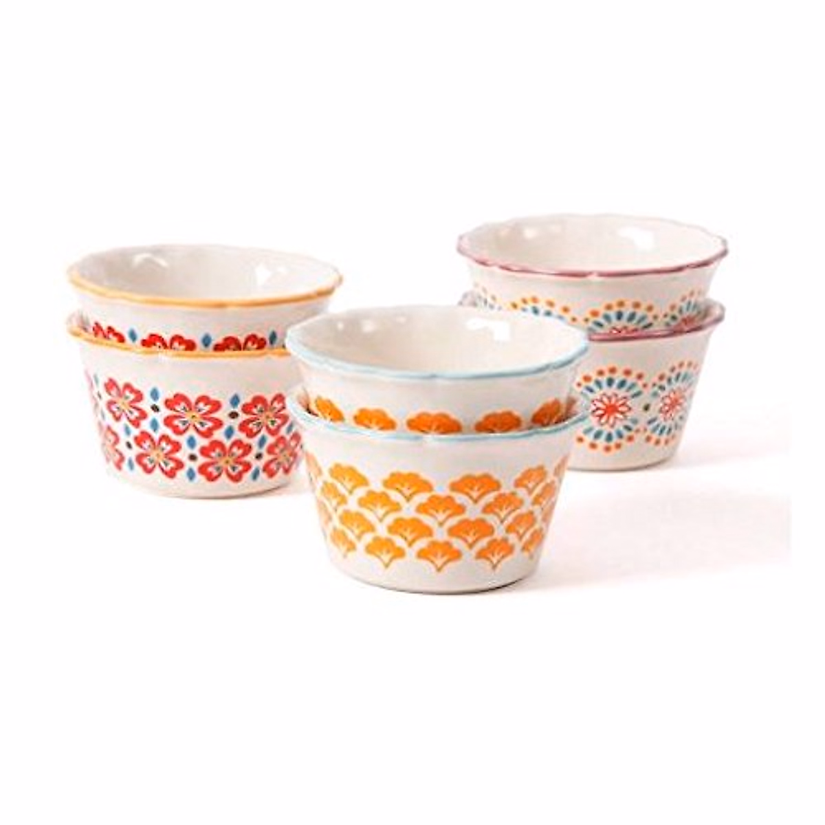 The Pioneer Woman Flea Market Scalloped 7 oz Ramekins, Assorted Designs, Set of 6 (2)