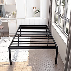 Weehom Twin Bed Frame 16 Inch Metal Platform Bed Frames No Box Spring Needed, Mattress Foundation, Heavy Duty Steel Slat Support, Large Under-Bed Storage Space, Easy Assembly, Black
