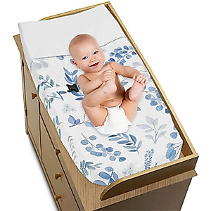 Sweet Jojo Designs Floral Leaf Boy or Girl Baby Nursery Changing Pad Cover - Blue Grey and White Boho Watercolor Botanical Flower Woodland Tropical Garden