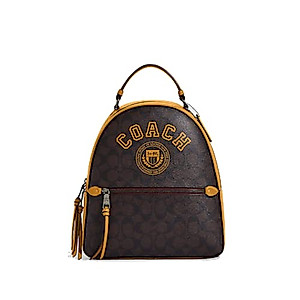Coach Jordyn Backpack Signature Canvas With Varsity Motif (QB/Brown/Buttercup) (QB/Brown/Buttercup)