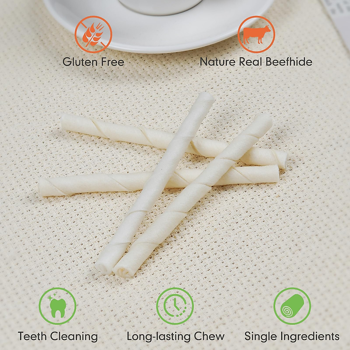 MON2SUN Dog Rawhide Twist Sticks Natural 5 Inch Thin Sticks Rawhide Chews Dog Treats for Puppy and Small Dogs 60 Count, 12.7oz