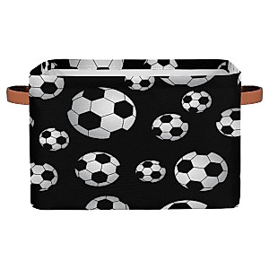 Soccer Storage Bin Basket, Fottball Large Toys Storage Cube Box with Handles, Collapsible Laundry Basket Rectangular Waterproof Storage Organizer Bin for Nursery Bedroom Playroom Shelves Gift Basket