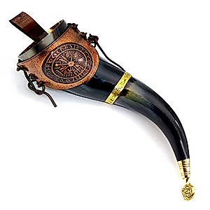 Beer horn mug Game of thrones Brass adorned vikings horn Medieval Drinking Horn with attractive leather belt (HBM-580)