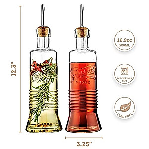 MosJos Oil and Vinegar Bottles 16.9oz - Authentic Mason Original Olive Oil Glass Bottle Set - Strong Stainless Steel Top with Cork Base, Beautiful Modern Design