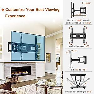 Perlegear TV Wall Mount Bracket Full Motion for 26-65 Inch LED, LCD, OLED Flat Curved TVs, TV Mount with Dual Swivel Articulating Arms Extension Tilt Rotation, Max VESA 400x400mm Fits 12/16" Wood Stud