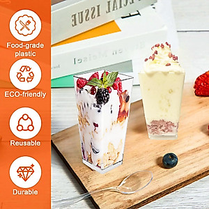 KETWOD 40 3OZ mini dessert cups+40 lids+40 spoons, 3-ounce transparent square dessert cups (40 dessert cups+40 lids+40 spoons)