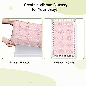 Damask Themed Fitted Crib Sheet,Standard Crib Mattress Fitted Sheet Soft & Stretchy Fitted Crib Sheet - Baby Sheet for Boys Girls,28“ x52“,Peach Pink