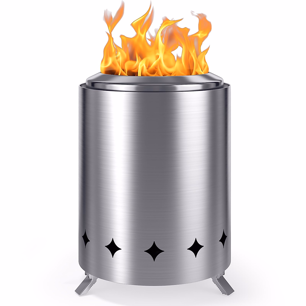 Tabletop Fire Pit, QVCQ Low Smoke Burning Mini Firepit for Outdoor, Camping, Wood Pellets Smores Fire Stove, Stainless Steel with Stands & Removable Ash Pan