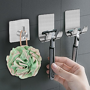 CGBE Razor Holder for Shower, 4 Packs Razor Holder and 4 Packs Shower Hooks, Self Adhesive Shaver Holder Hanger Hooks for Bathroom, Damage Free Wall Hooks for Razor Shaver Loofah Sponge