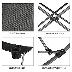 Varbucamp Camping Rocking Chair Outdoor, Folding Heavy Duty Rocker Patio Lawn Chair with High Back, Portable for Indoor Outside Garden, Black Padded Back