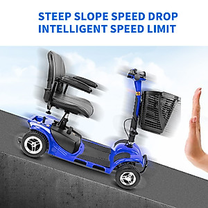 1inchome 4 Wheel Mobility Scooter, Electric Power Mobile Wheelchair for Seniors Adult with Lights- Collapsible and Compact Duty Travel Scooter w/Basket Extended Battery Light Blue