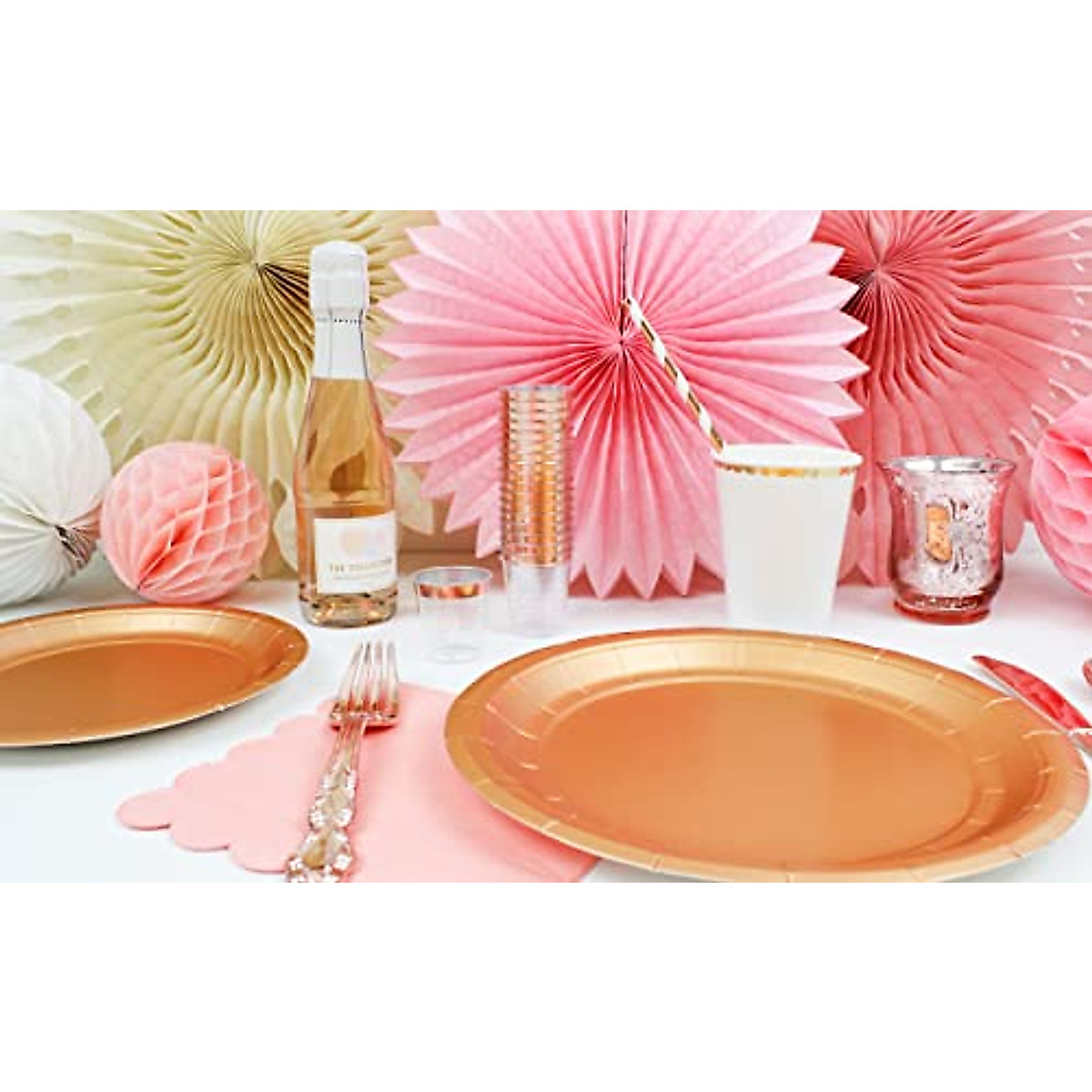 Just Artifacts 2oz Plastic Shot Glasses (120pcs, Metallic Rose Gold Rim)