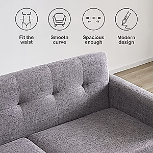 Tbfit 65" W Loveseat Sofa, Mid Century Modern Decor Love Seats Furniture, Button Tufted Upholstered Love Seat Couch for Living Room (Grey)