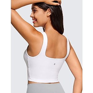 CRZ YOGA Butterluxe Womens Square Neck Longline Sports Bra - Workout Crop Tank Tops Padded with Built in Shelf Yoga Bra White Medium