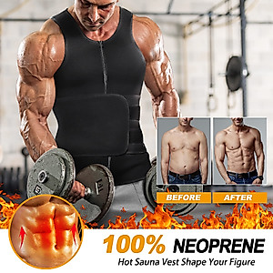 REDPAI 2 in 1 Waist Trainer for Men with Waist Trimmer Sweat Belt Tummy Control Neoprene Slimming Workout Vest Shaper (Black, Large)