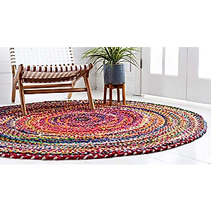 Unique Loom Braided Chindi Collection Area Rug - Layer (3' 3" Round, Multi/ Blue)
