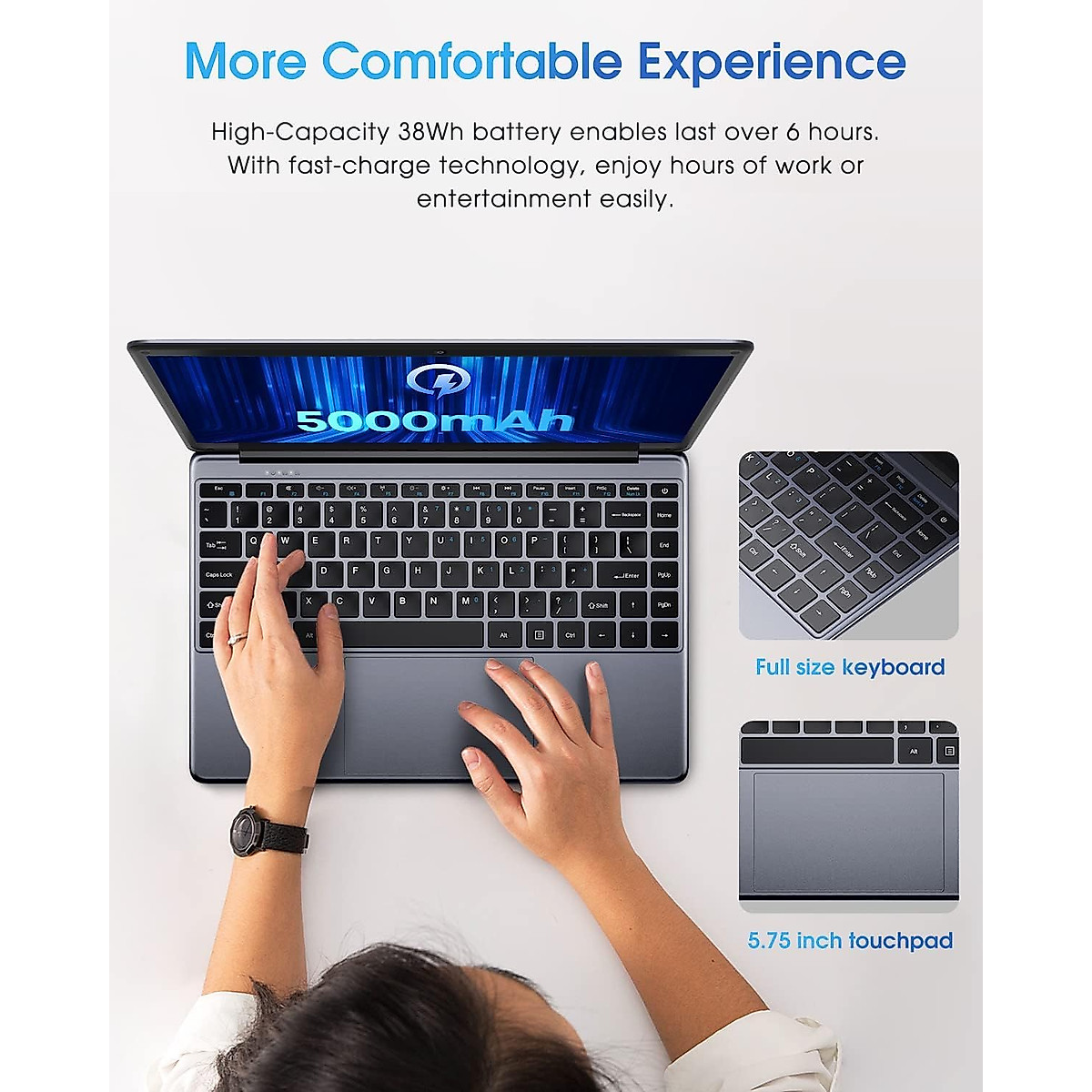 CHUWI HeroBook Pro 14.1'' Laptop, 8GB RAM 256GB SSD, Windows 11 Laptop, 1TB SSD Expand, Intel Celeron N4020(up to 2.8GHz), 2K FHD IPS Display, Ultra Slim, Mini-HDMI, 5G WiFi, BT4.2, Webcam,TF Card