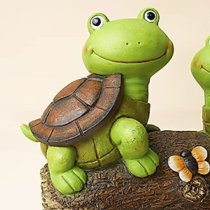 Garden Statue Turtles Figurine - Cute Frog Face Turtles Animal Sculpture with Solar LED Lights for Indoor Outdoor Spring Decorations, Patio Yard Lawn Ornaments, Gifts for Mom