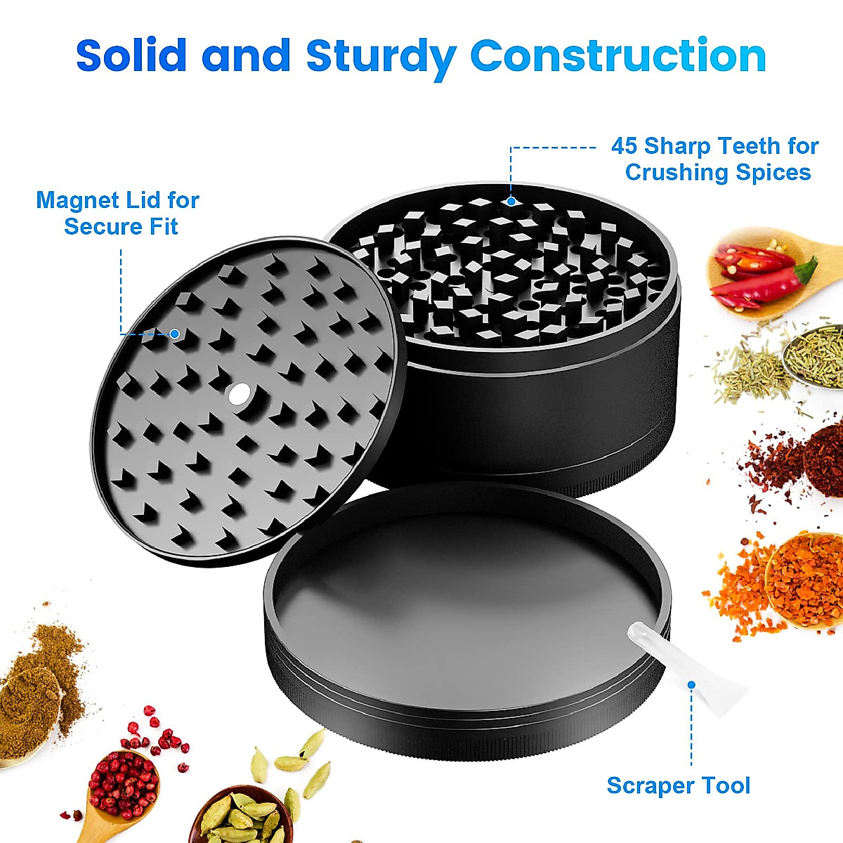 Matoolser 3 Inch Spice Grinder Large 3 Pieces (Black)