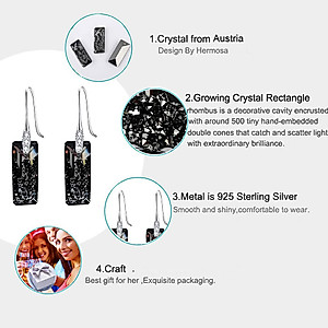 Hypoallergenic Earrings for Women 925 Sterling Silver Dangle Earrings Austria Crystals Hook Earrings Drop Earrings Jewelry for Mom (Black Crystal Earrings for Women)