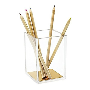 HBlife Acrylic Pencil and Pen Holder, Rose Gold Desktop Stationery Organizer Modern Design Office Desk Accessory