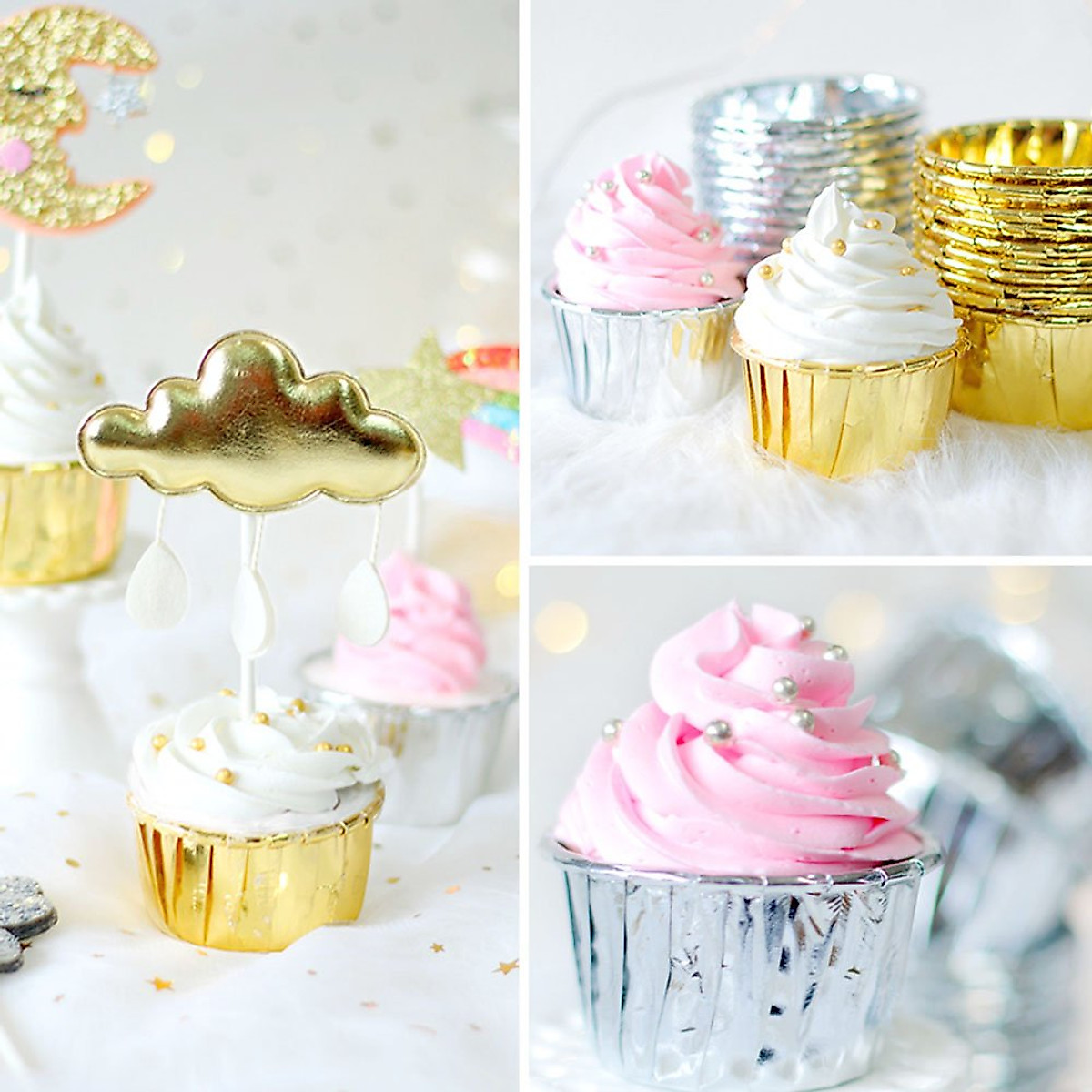 Gold Foil Metallic Paper Baking Cups Muffin Cups Cupcake Liners 50-Count Cake Baking Cups for Birthday, Wedding, Party (Gold)