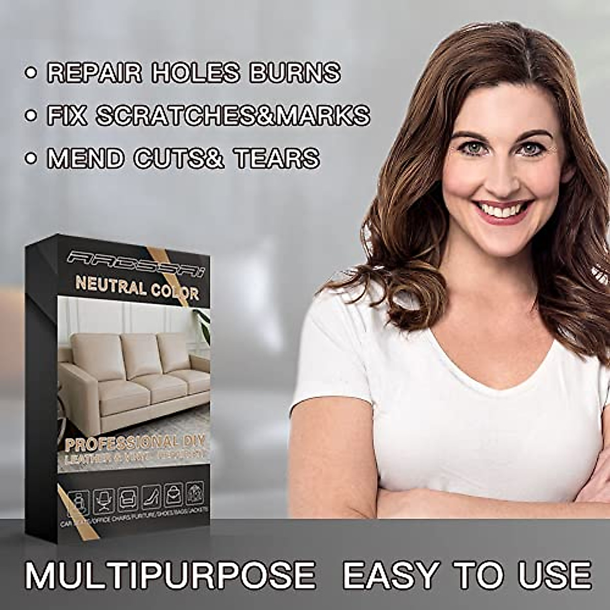 Neutral Color Leather Repair Kit for Furniture, Car Seats, Sofa, Jacket and Purse. PU Leather Repair Paint Gel. Repair Tears & Burn Holes. Provide Color Matching Guide & Super Easy Instructions