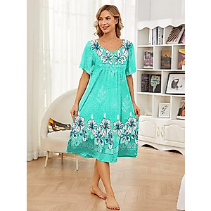 udforsk House Dress for Women Nightgown Plus Size Mumu Dresses Summer Lounge Dresses Duster Housecoats Elderly Moo Moos Patio Dress Florar Sleepwear Momo Dresses for Women Duster Coat Women Green XL