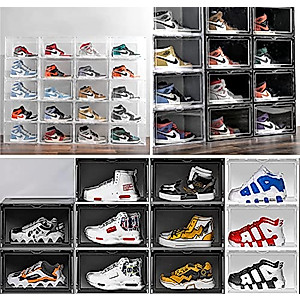 BYFU 4 Pack Shoe Box Side Open, Plastic Stackable Shoe Storage Organizer Shoe Container Sneaker Box for Men Women Shoe (Transparent)