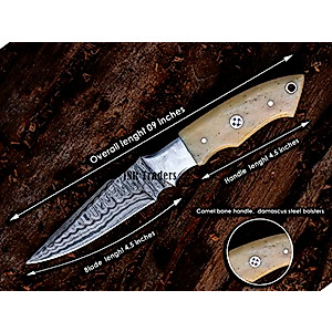 JNR Traders Skinner knife Handmade Damascus skinning knife EDC Knife Gear Bone Collector fixed blade knife Hunting Knife with sheath vk3739