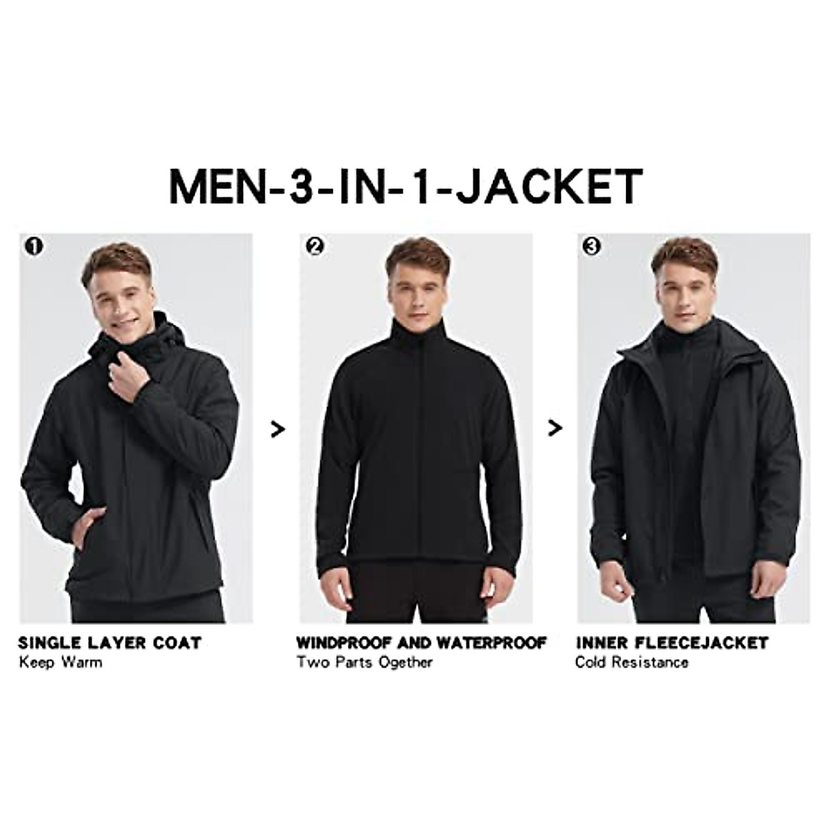 CAMELSPORTS Men’s Waterproof Ski Jacket Warm Winter Mountain Snow Coat 3 in 1 Windproof Hooded Raincoat