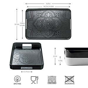 Bzyoo Melamine Gallery Tray -11.5in x 16inch Large Rectangle Serving Tray with Handle for Entertaining, Ottoman and Kitchen Counter Decor, Decorative Home Coffee Table Tray or Vanity Tray - Black