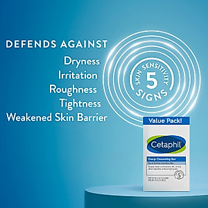Cetaphil Bar Soap, Deep Cleansing Face and Body Bar, Pack of 3, For Dry to Normal, Sensitive Skin, Soap Free, Hypoallergenic, Paraben Free, Removes Makeup, Dirt and Oil