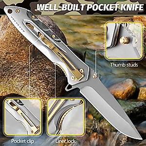 TOYO HOFU Pocket Knife with Clip,Folding Utility knife,Sharp Survival Knife for Self Defense,Spring Assisted Tactical Knife, Gift for Father, Men,Women(Silver)