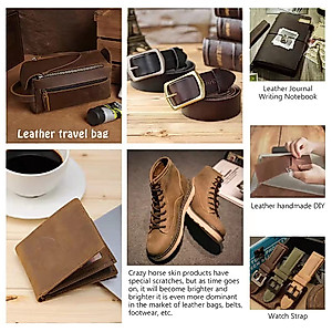 Tooling Leather Square 1.8-2.0MM Thick Genuine Top Full Grain Oil Tan Crazy Horse Cowhide Leather Sheets for Crafts Tooling Sewing Wallet Earring Hobby (Brown, 6"x12")