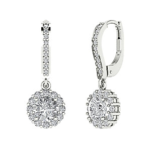 Clara Pucci 3.55 ct Round Cut Conflict Free Halo Solitaire Genuine Moissanite Designer Lever back Drop Dangle Earrings 14k White Gold