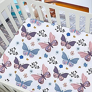 AMROSE 3 Pack Heavenly Soft Crib Sheets for Baby Girls, 28'' X 52'' Fitted Crib Sheets for Crib and Toddler Mattress Pad, Silk Touch Gentle Breathable Microfiber, Floral & Butterfly