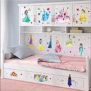 Princess Wall Decals Removable Wall Sticker Peel and Stick Wall Mural for Girls Kids Bedroom Baby Nursery Decoration