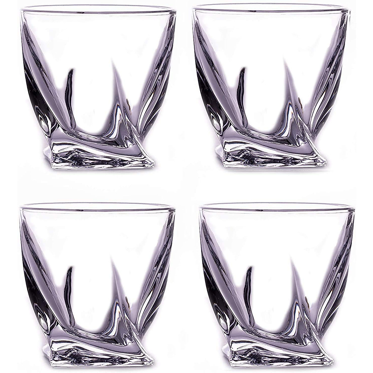 LEMONSODA Premium Twisted Glasses- Elegant Whiskey Glasses for Scotch, Single Malt - Old Fashioned Glass Set in Gift Box - Rocks Whiskey Tumblers for Cocktails - (Set of 4)