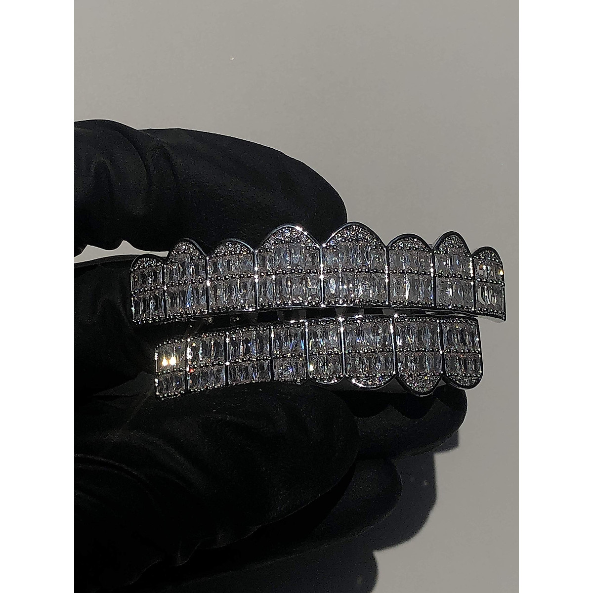 14k Baguette Set 8 teeth White Joker Gold Grillz for Mouth Top Hip Hop Teeth Diamond Grills for Teeth Mouth Grillz for Mouth Top Bottom Hip Hop 8 Teeth Grills for Teeth Mouth Set - Teeth Cap