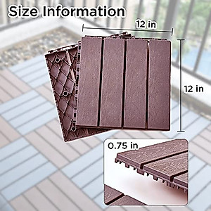 Botabay Plastic Interlocking Deck Tiles, 38 Pack Patio Deck Tiles, 12"x12" Wood Plastic Composite Waterproof Outdoor Patio Floor Decking Tiles, for Porch Poolside Balcony Backyard, Brown