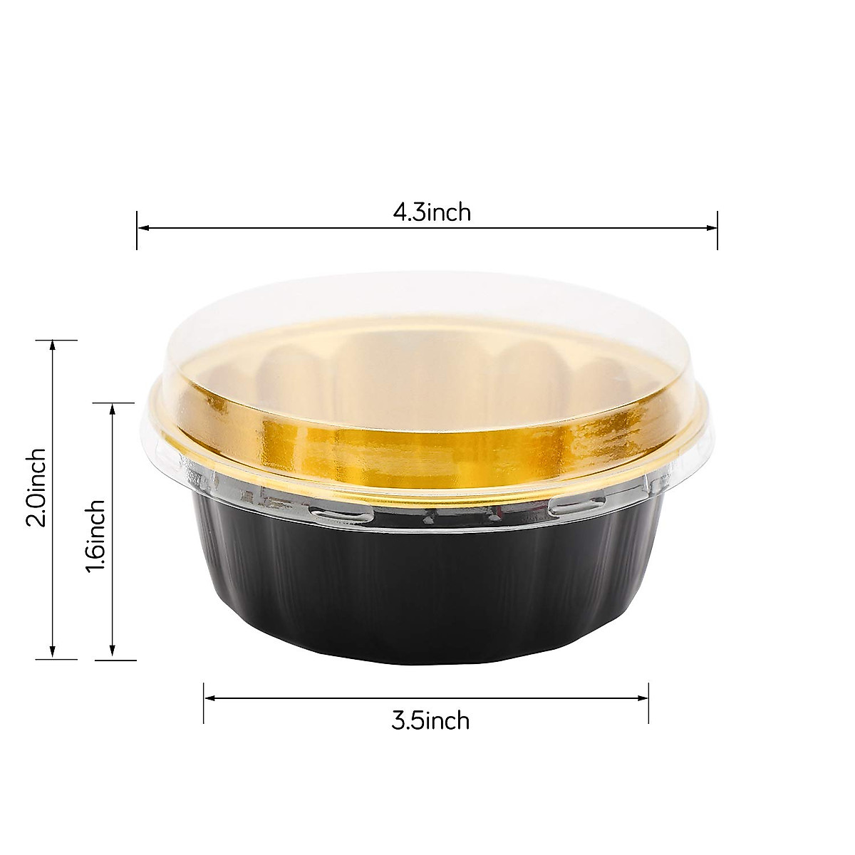 Beasea Disposable Ramekins with Lids, 8 oz 50 Pack Black Gold Aluminum Foil Cups, Disposable Creme Brulee Muffin Cupcake Baking Cup Mini Pudding Cups for Party Wedding Birthday