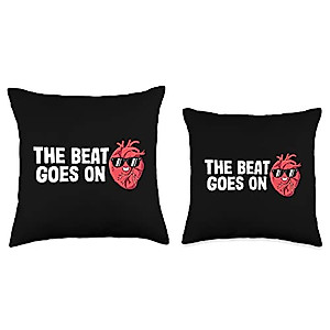 Open Heart Surgery Recovery Gifts Men & Women The Beat Goes On Get Well Open Heart Surgery Throw Pillow, 18x18, Multicolor